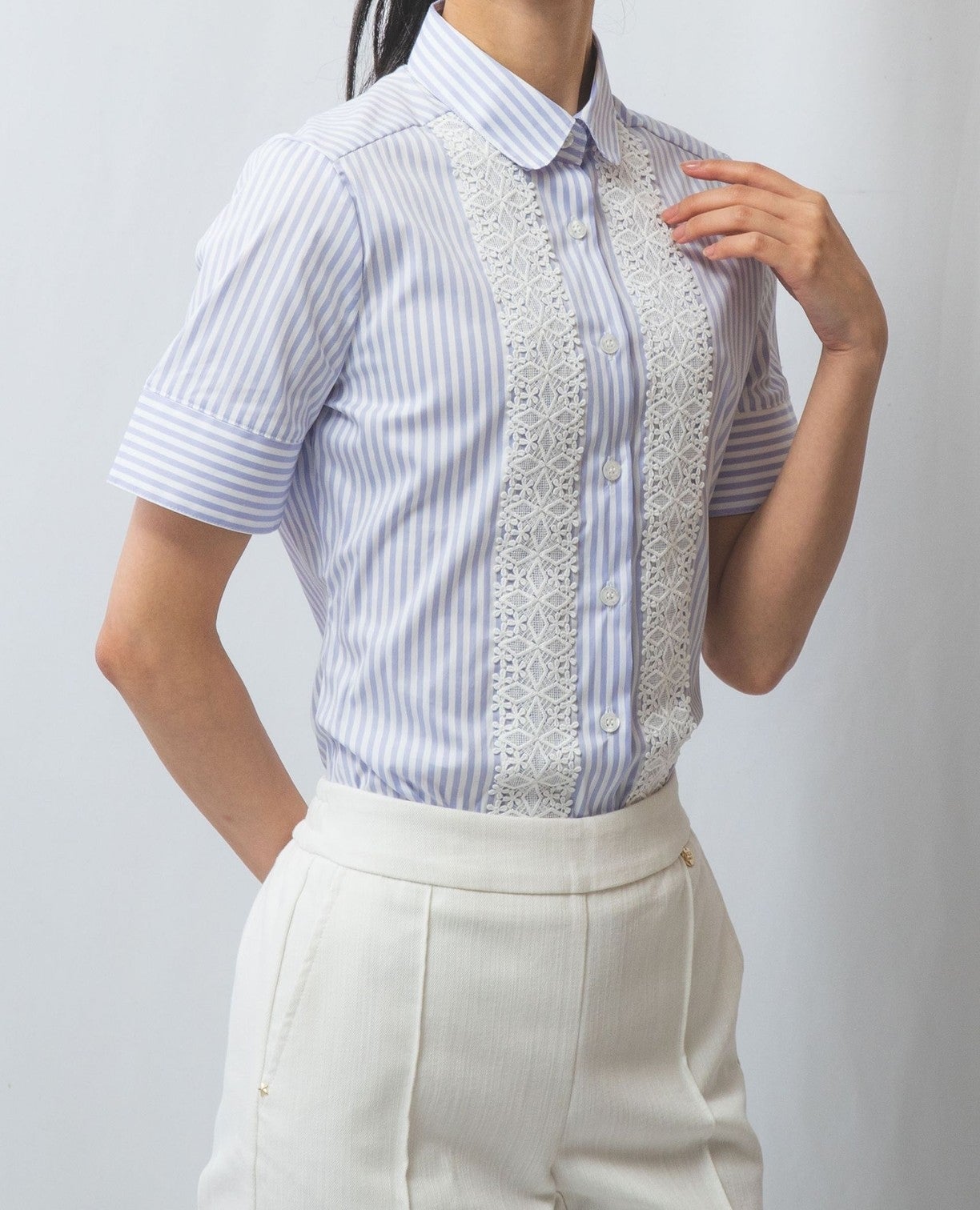 NARACAMICIE | フラワーレースストライプ半袖シャツ | シャツ・ブラウス – Stylora store eco loop